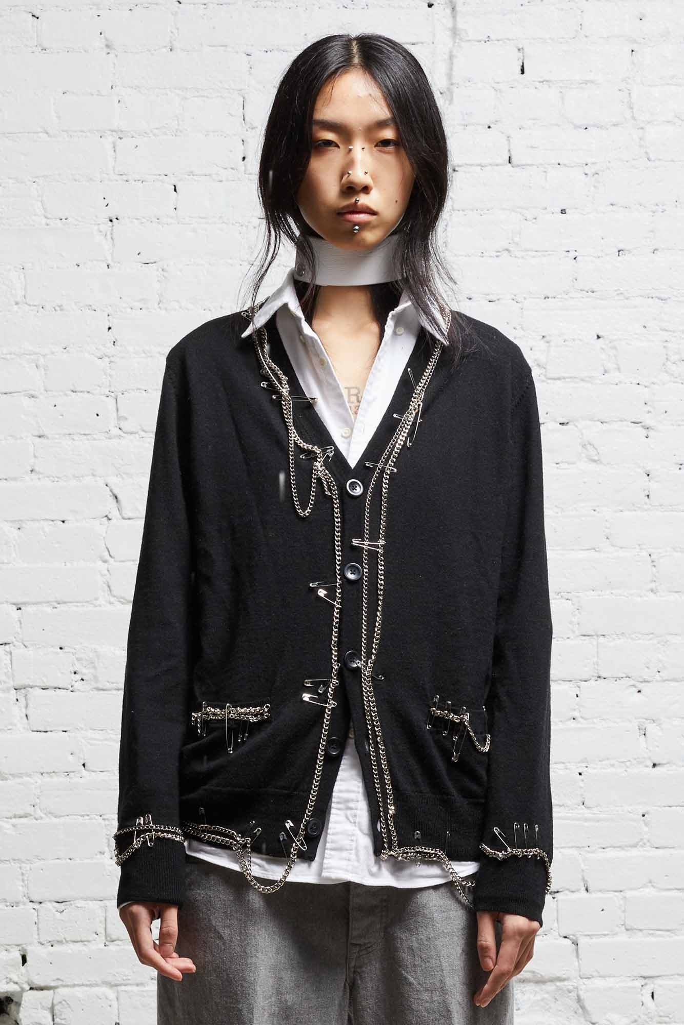 R13 CHAIN EMBELLISHED CARDIGAN - BLACK | REVERSIBLE