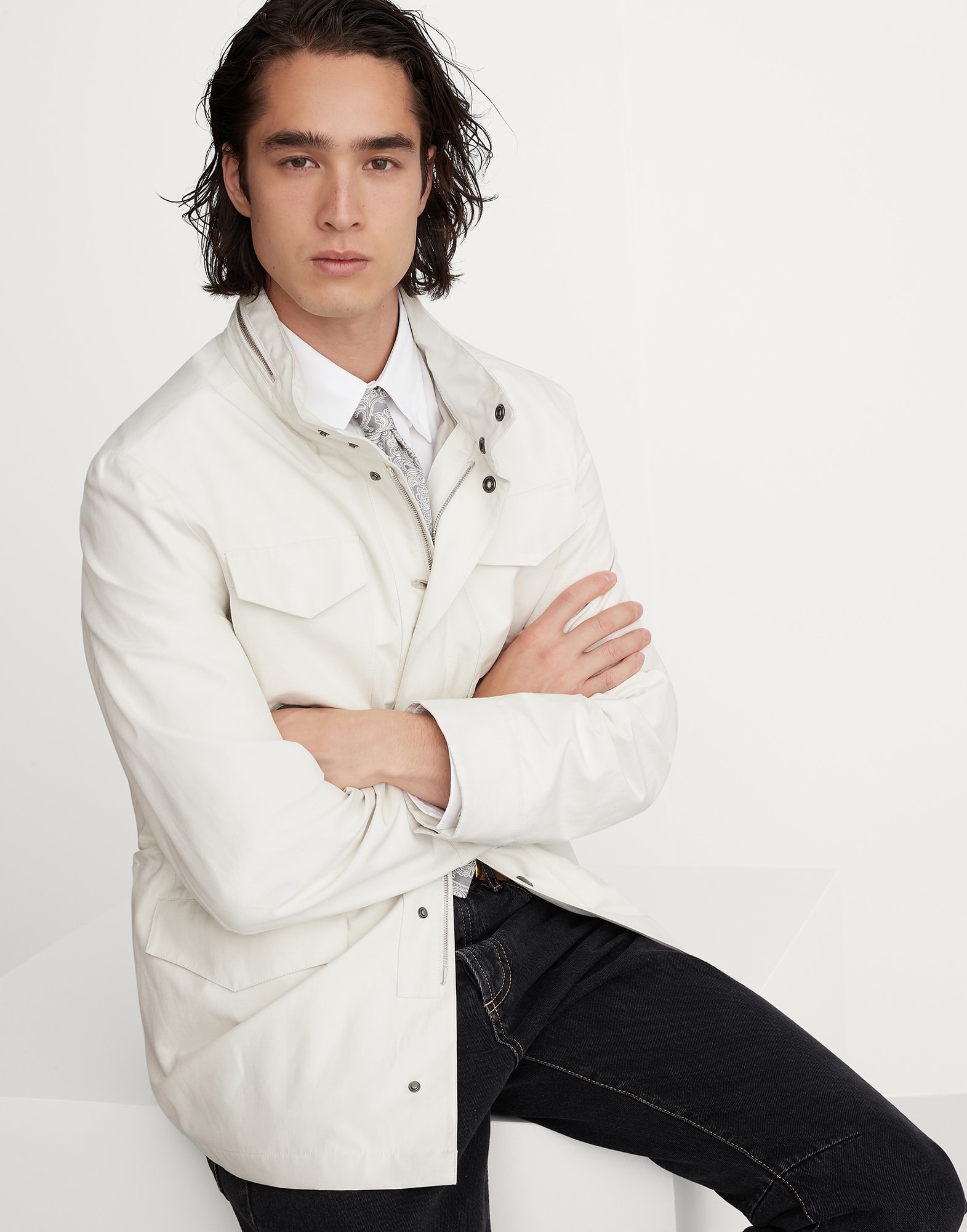 Brunello Cucinelli Linen and silk bonded panama field jacket with heat ...