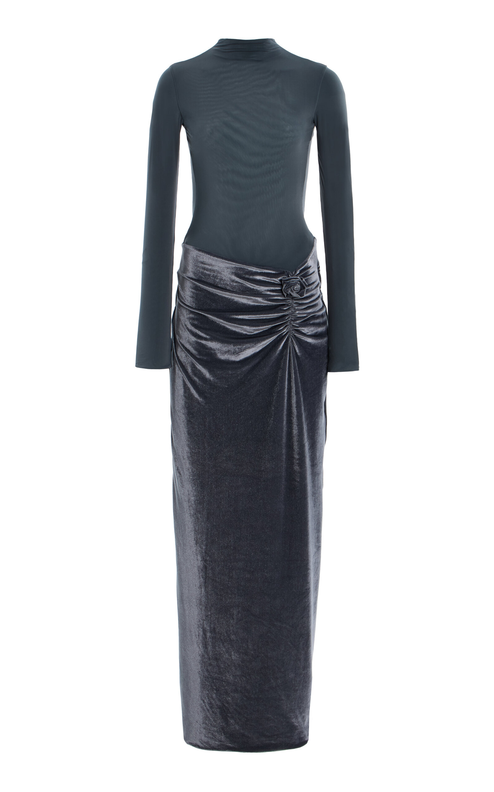 MAYGEL CORONEL Borelli Open-Back Jersey and Velvet Maxi Dress grey ...
