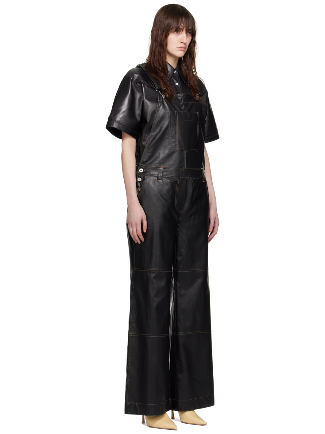 STAND STUDIO Black Vanna Faux-Leather Overalls | REVERSIBLE