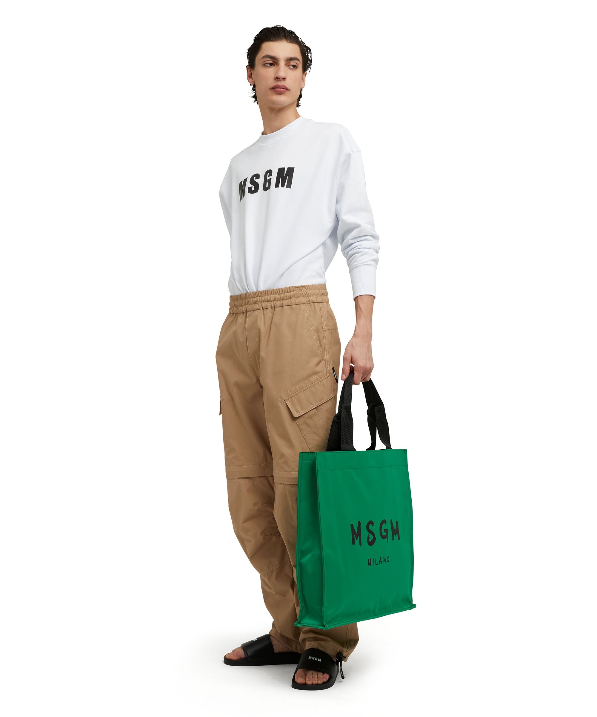MSGM MSGM signature nylon tote bag with brush stroke logo | REVERSIBLE