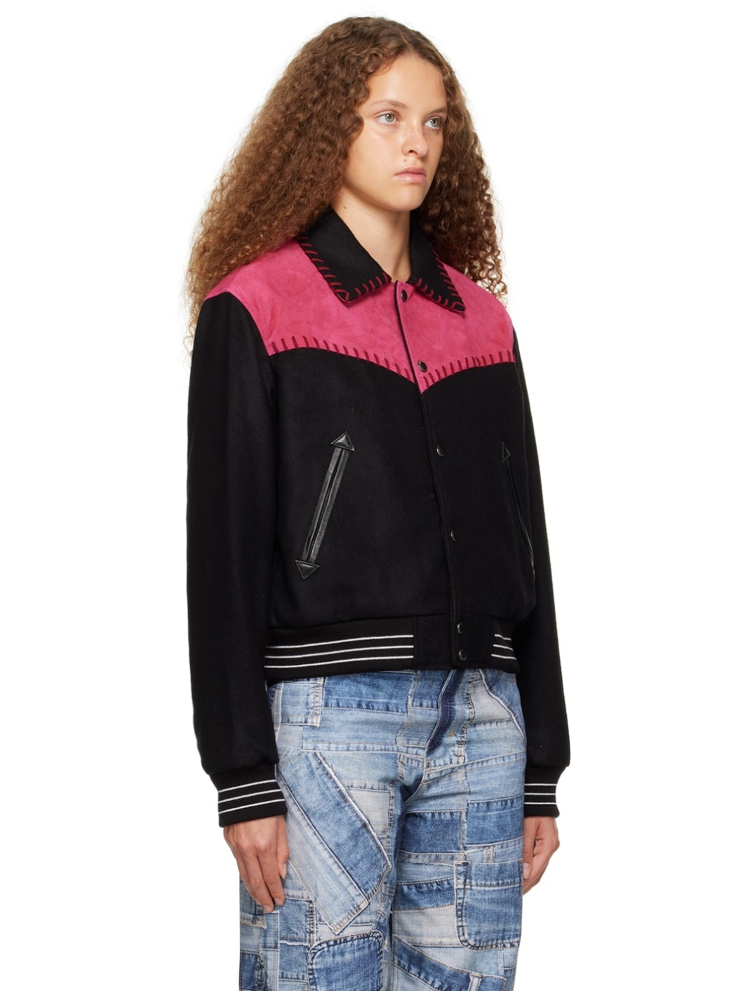 Andersson Bell Black & Pink New Margo Western Varsity Jacket | REVERSIBLE