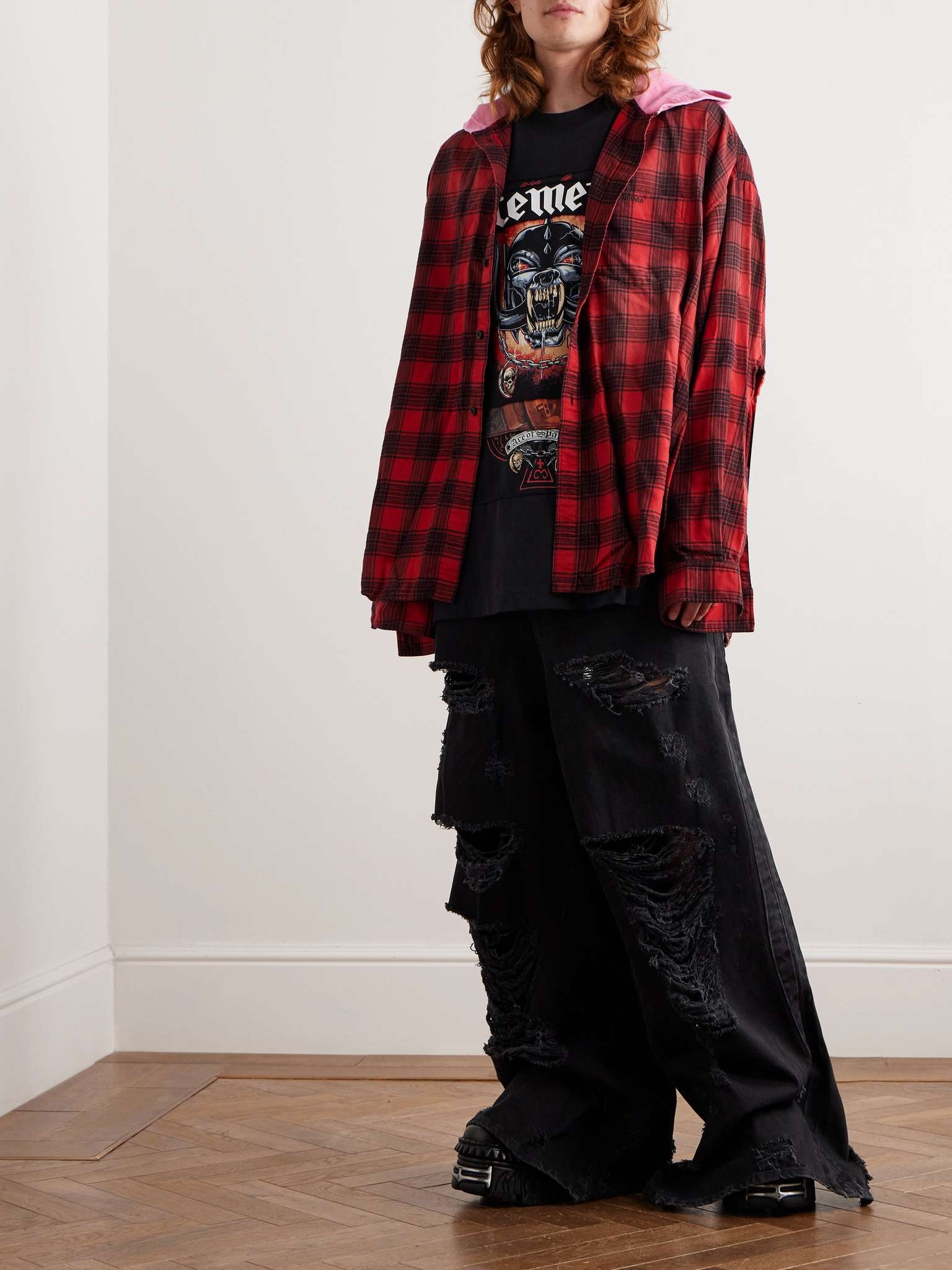 BALENCIAGA Checked Jersey-Trimmed Cotton-Flannel Hooded BALENCIAGA Checked Jersey-Trimmed Cotton-Flannel Hooded