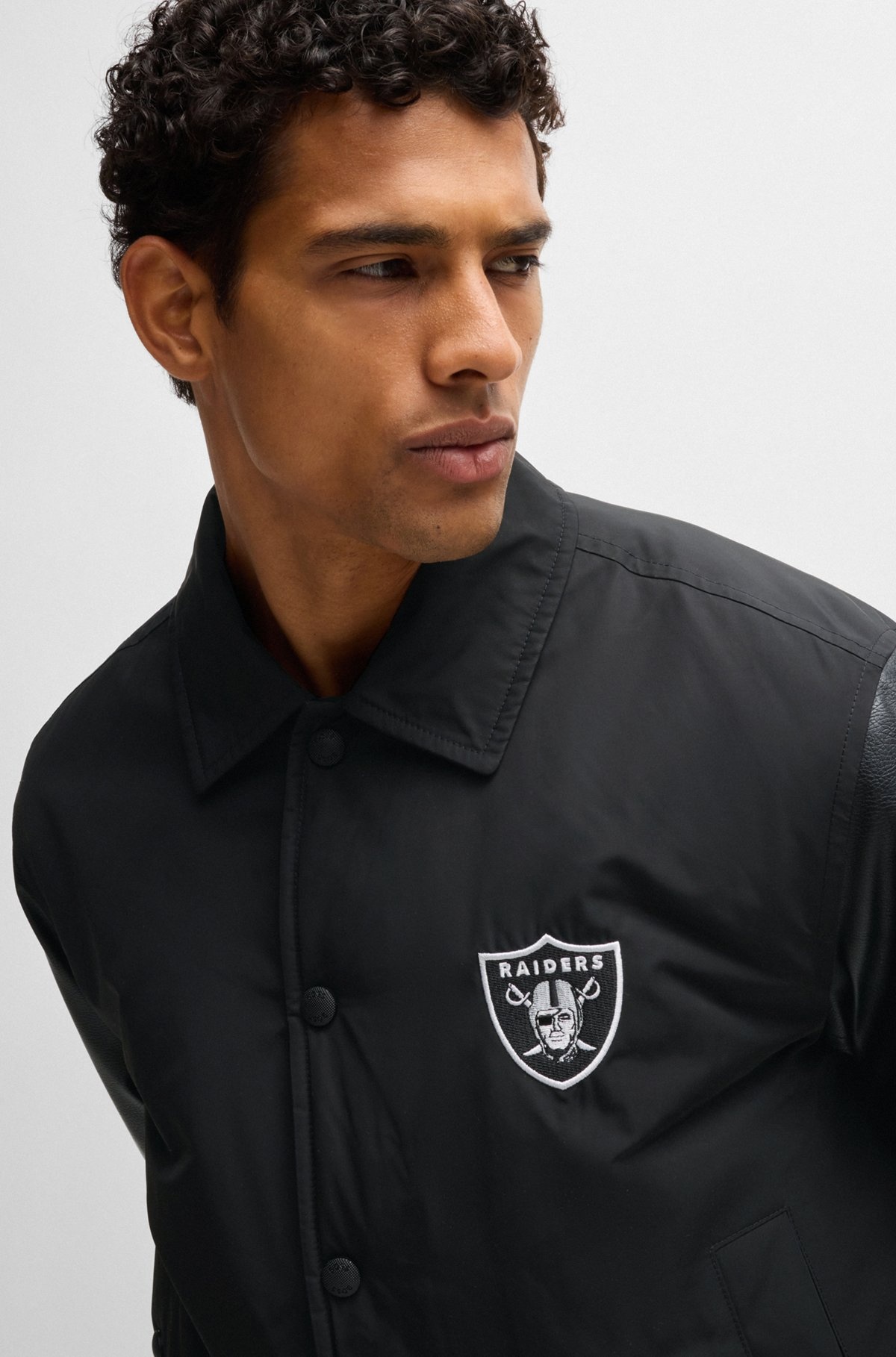 BOSS BOSS X NFL MIXED-MATERIAL JACKET WITH FAUX-LEATHER SLEEVES ...