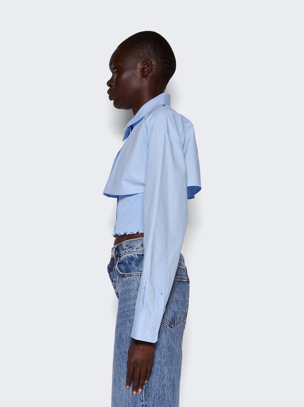 alexanderwang.t Cropped Layered Overshirt Chambray Blue | REVERSIBLE