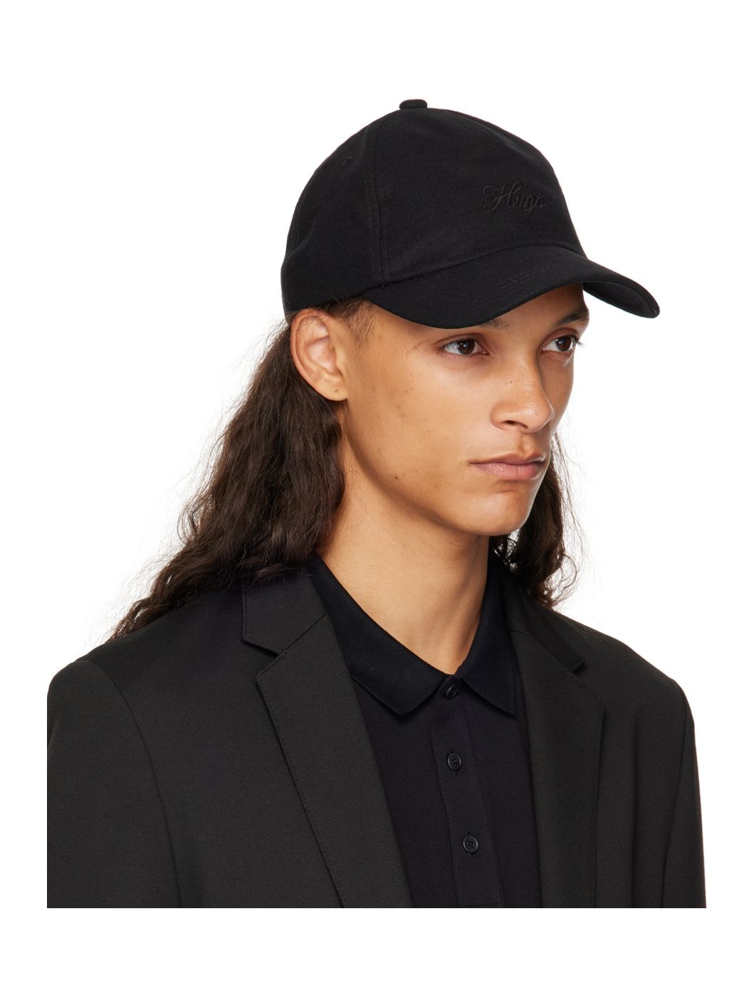 HUGO Black Embroidered Cursive Logo Cap | REVERSIBLE