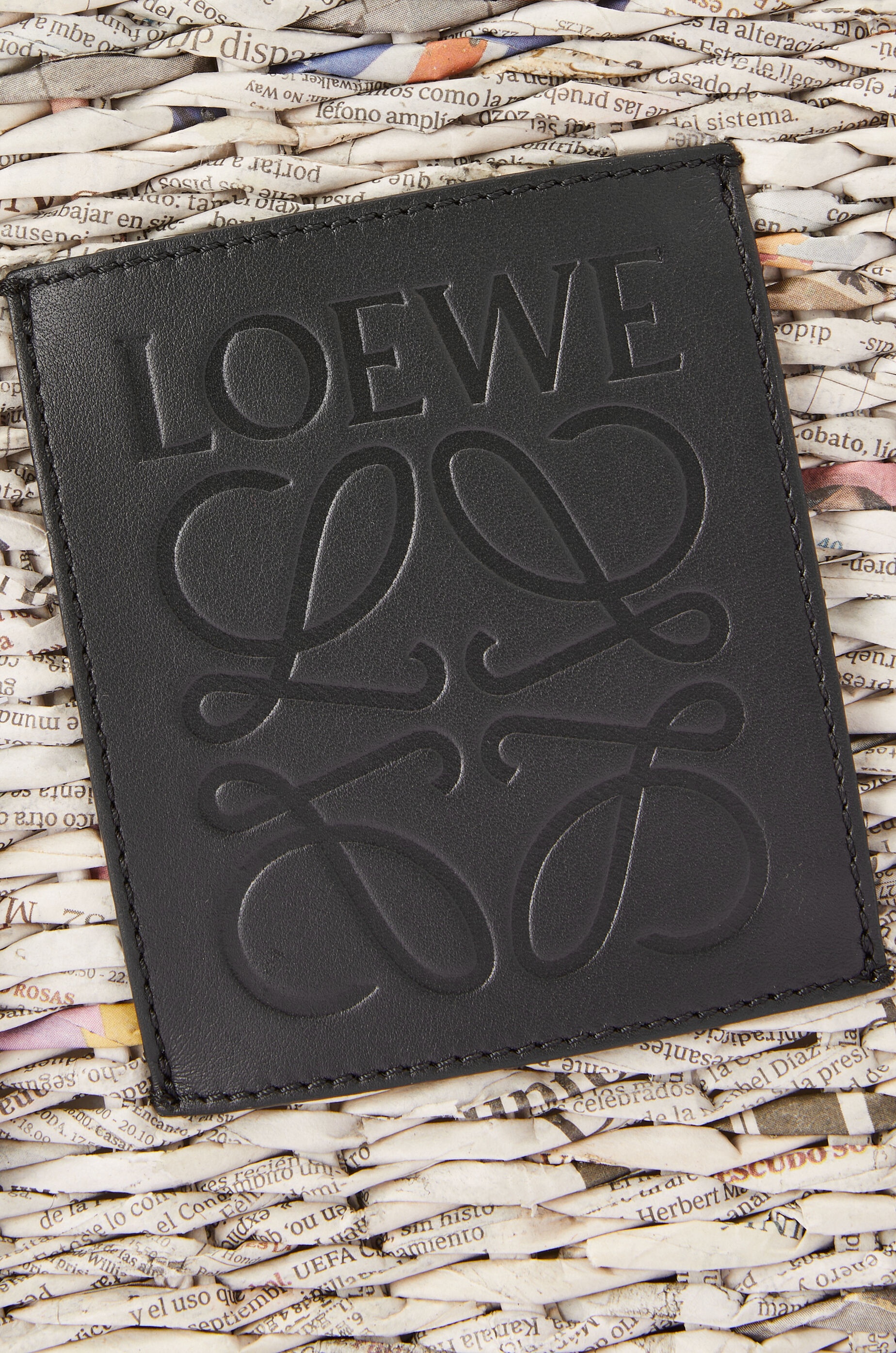 Loewe Small Newspaper Square Basket bag in paper and calfskin | REVERSIBLE