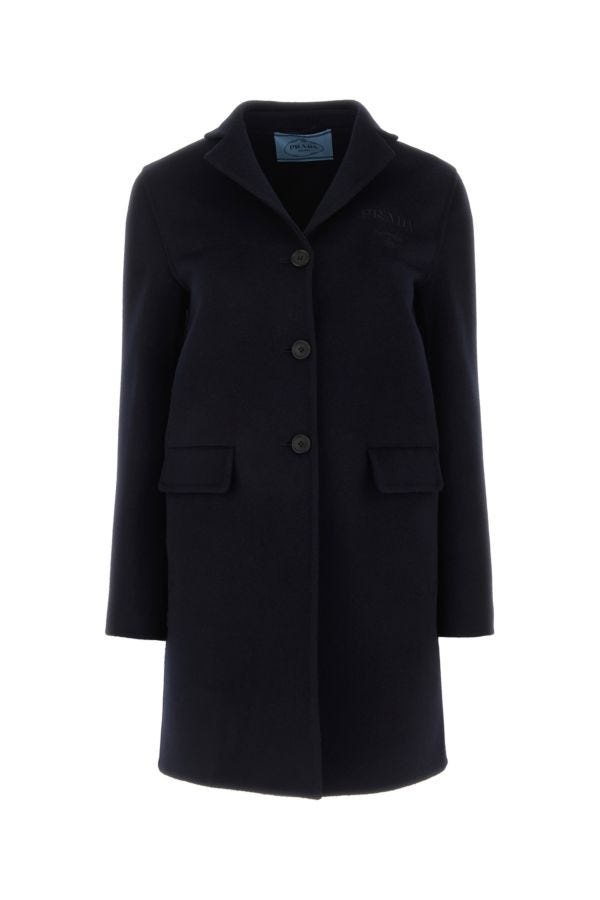 Prada PRADA WOMAN Midnight Blue Wool Blend Coat | luosophy | REVERSIBLE