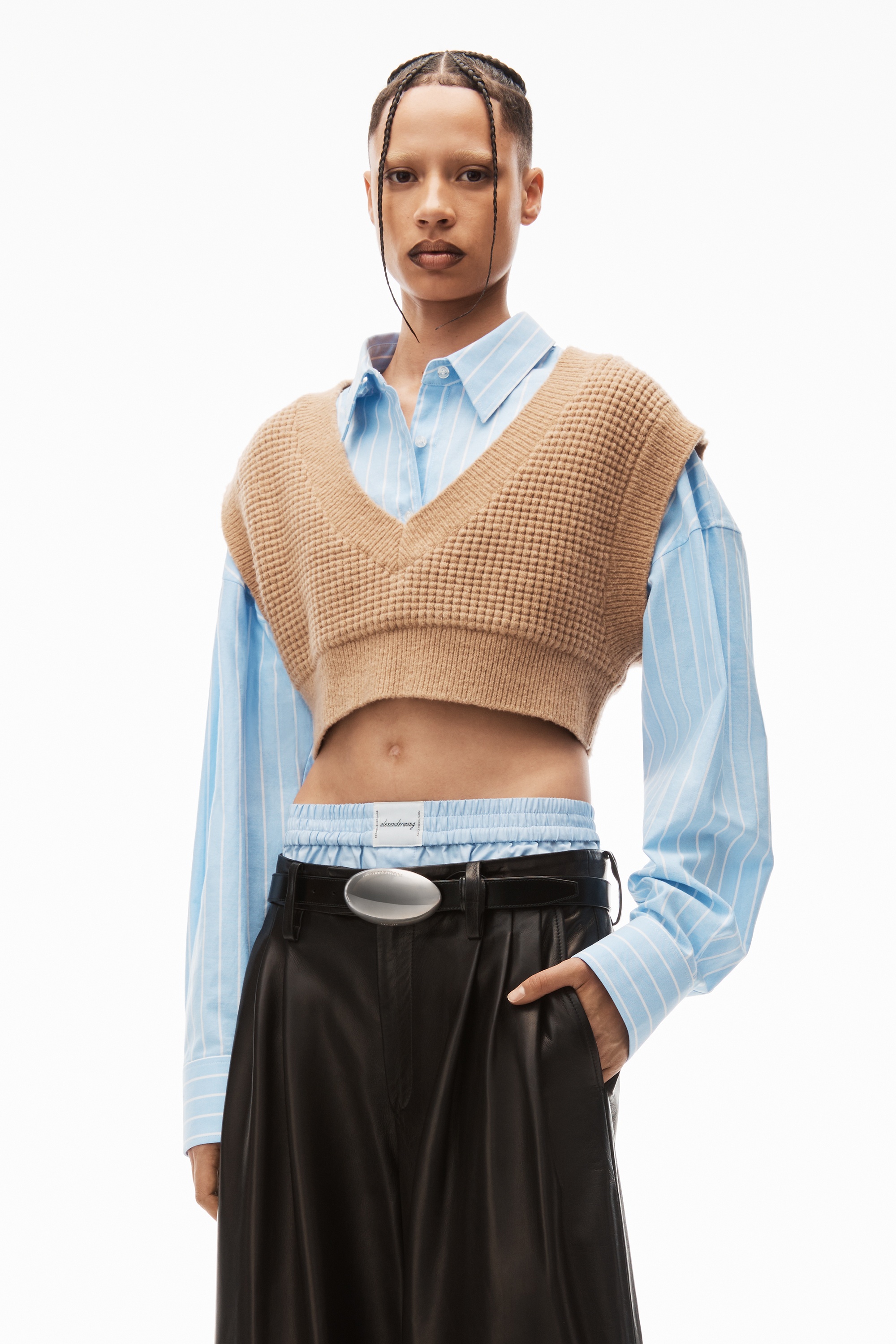 Alexander Wang bi-layer waffle tank vest in boiled wool | REVERSIBLE