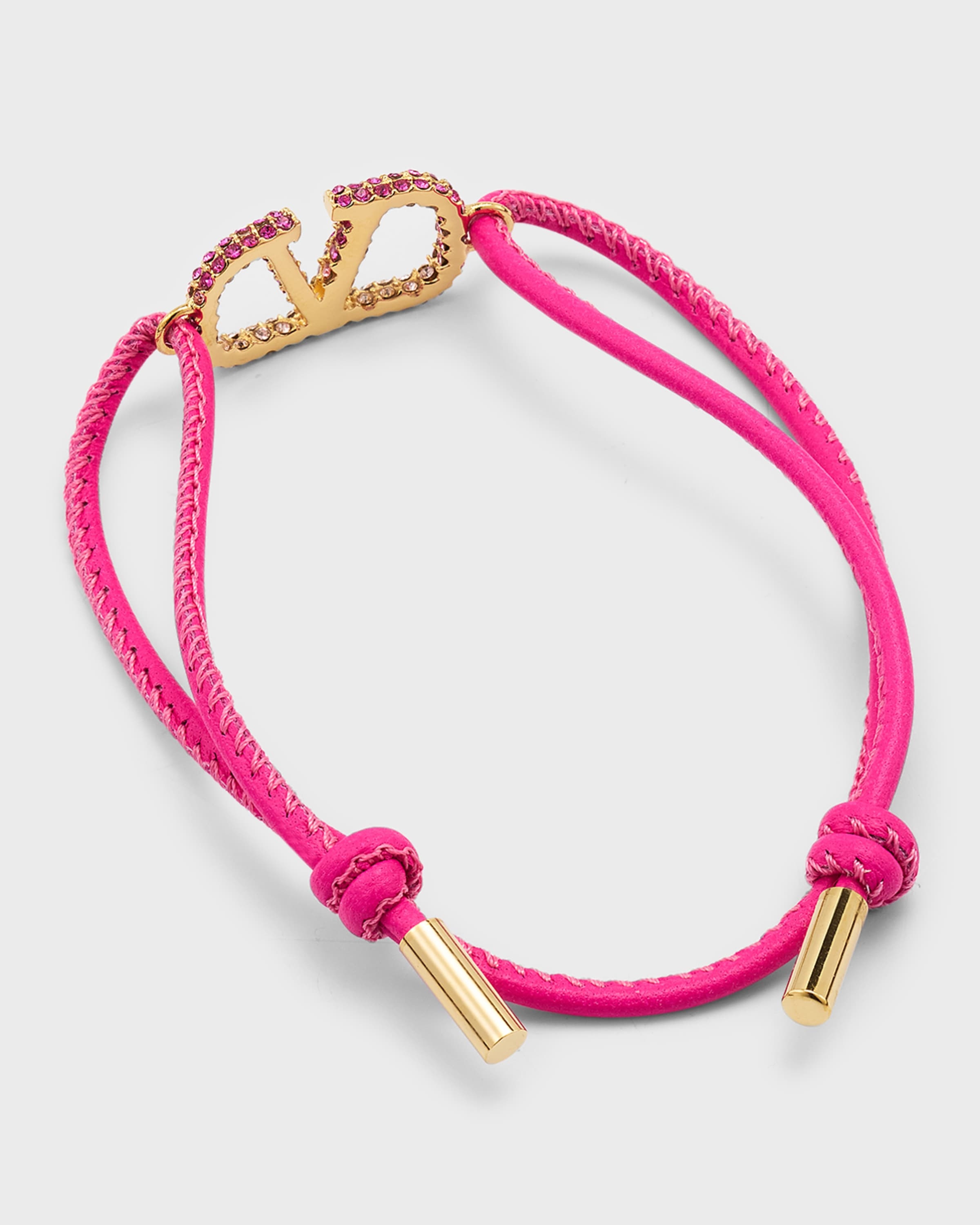 Valentino Strass Logo on Leather Bracelet, Pink | REVERSIBLE