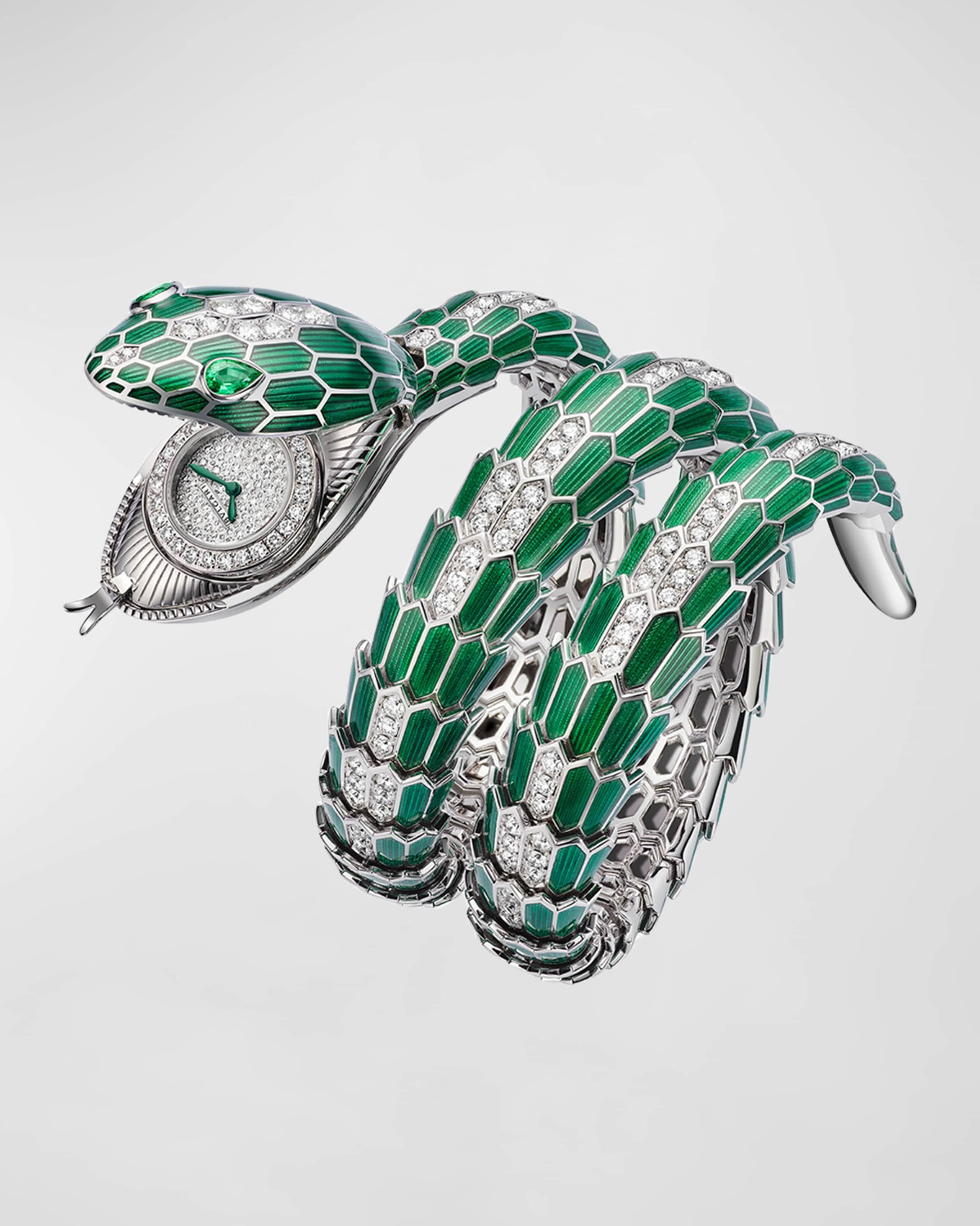 BVLGARI 18K White Gold Serpenti Secret Watch with Diamonds, Emeralds ...